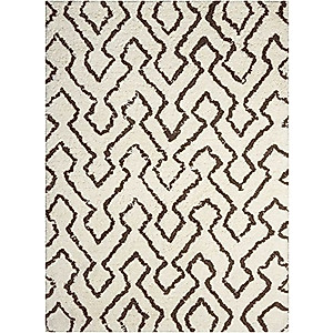 Nourison Galway Shag Ivory/Chocolate 5' x 7' Area-Rug, Easy-Cleaning, Non Shedding, Bed Room, Living Room, Dining Room, Kitchen (5x7)