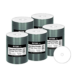 500 Pack Ritek Pro (Professional Grade) CD-R 52X 700MB White Inkjet Hub Printable Blank Media Recordable Disc