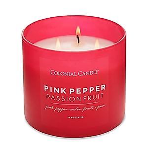 Colonial Candle Pink Pepper Passionfruit Scented Jar Candle, Pop of Color Collection, 3 Wick, Red, 14.5 oz - Up to 60 Hours Burn