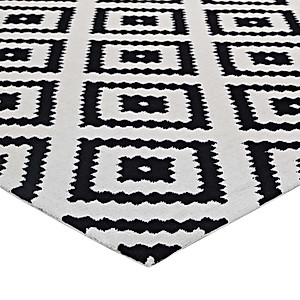 Modway Alika Abstract Diamond Trellis Area Rug, 8X10, Black and White