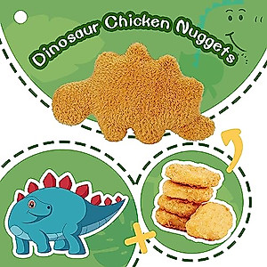 NEWYANG 4 Pieces Dino Nugget Pillow Set - Large Chicken Nugget Plush with 3 Dino Plush Toys, Creative Dinosaur Stuffed Animal Doll for Boys and Girls Birthday Gift Party Favors