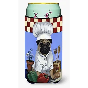 Caroline's Treasures PPP3155TBC Pug Veggie Chef Tall Boy Hugger Can Cooler Sleeve Hugger Machine Washable Drink Sleeve Hugger Collapsible Insulator Beverage Insulated Holder