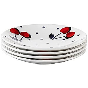 Kate Spade Vintage Cherry Dot 4-Piece Tidbit Plate Set, 1.75 LB, Red