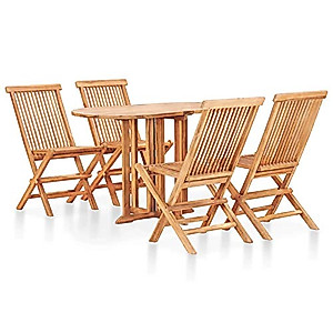 qiangxing 5 Piece Folding Patio Dining Set Outdoor Patio Dining Set Outdoor Patio Furniture Patio Set Patio Table and Chairs Set Solid Teak Wood