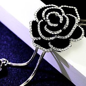 MXHUA Rhinestones Rose Flower Necklace for women Long Sweater Chain