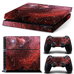 FOTTCZ Whole Body Vinyl Skin Sticker Decal Cover for PS4 Console and 2PCS Controllers Skins Red Nebula