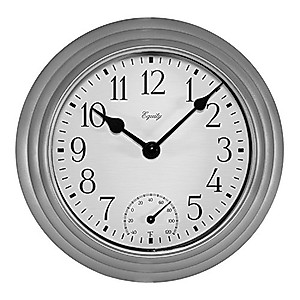 Equity 29007 Quartz Wall Clock with Temperature, 8", Metallic Silver,8 x 1.6 x 8 inches