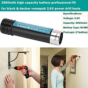 CREABEST 2Pack 3.6V 3500mAh Ni-MH Replacement Battery for Black & Decker Versapak Battery VP100 VP100C VP105 VP105C VP110 VP110C VP143 Model Power Tools