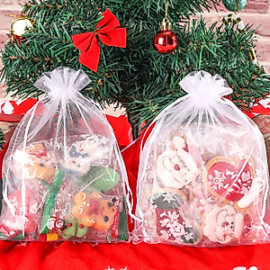 YunKo 50pcs Organza Bags 6x9 Inches Drawstring Gift Bags Mesh Gift Bags White Sheer Organza Wedding Favor Bags