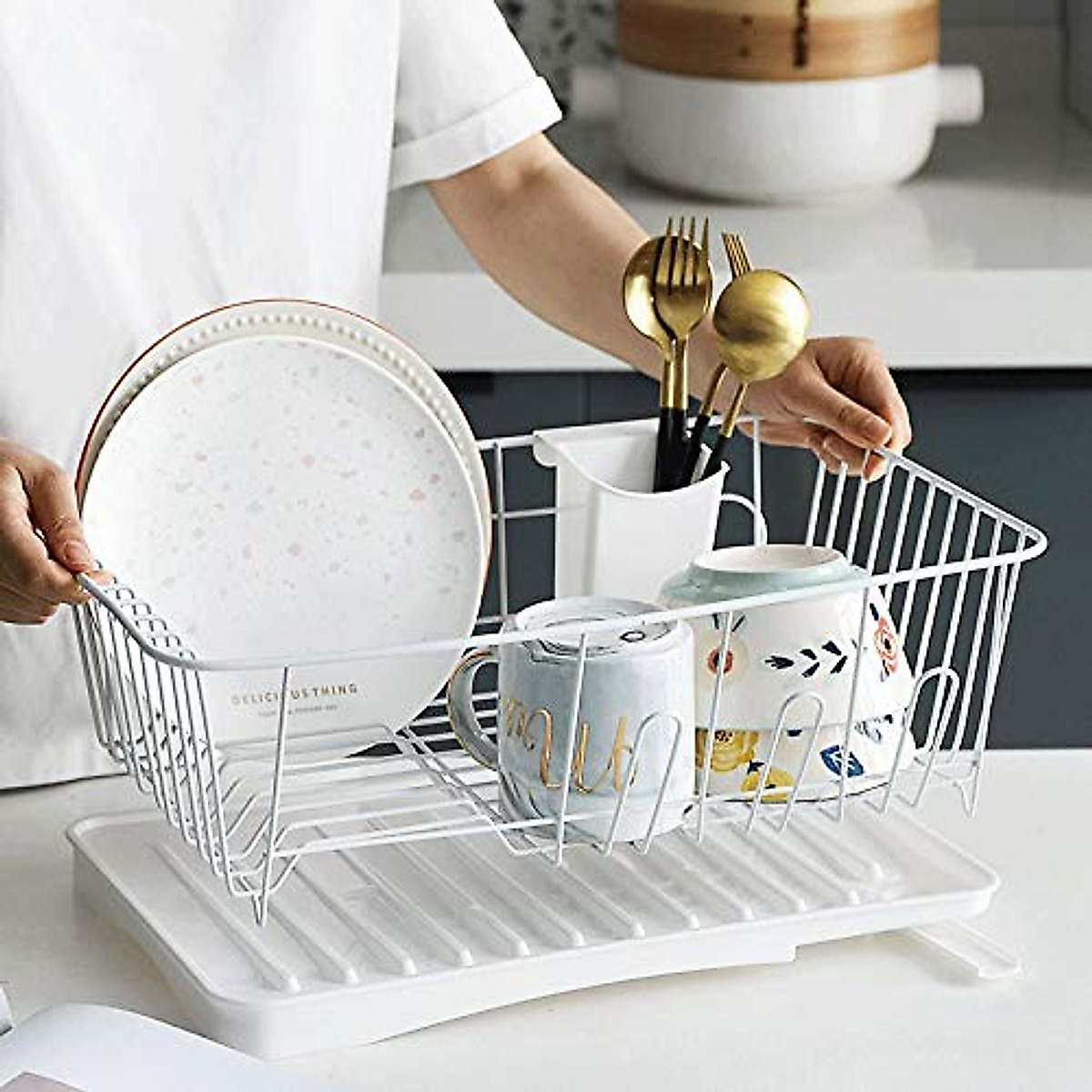 PDGJG Stainless Steel Dish Drainer Drying Rack Removable Rust Proof Utensil Holde for Kitchen Counter Storage Rack ( Color : Blue )