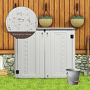 Outvita Outdoor Horizontal Storage Sheds, 34 Cu Ft Weather Resistant Resin Tool Shed, Multi-Opening Door Waterproof & Lockable for Storage of Bike, Trash Cans, Garden Tools, Lawn Mowers