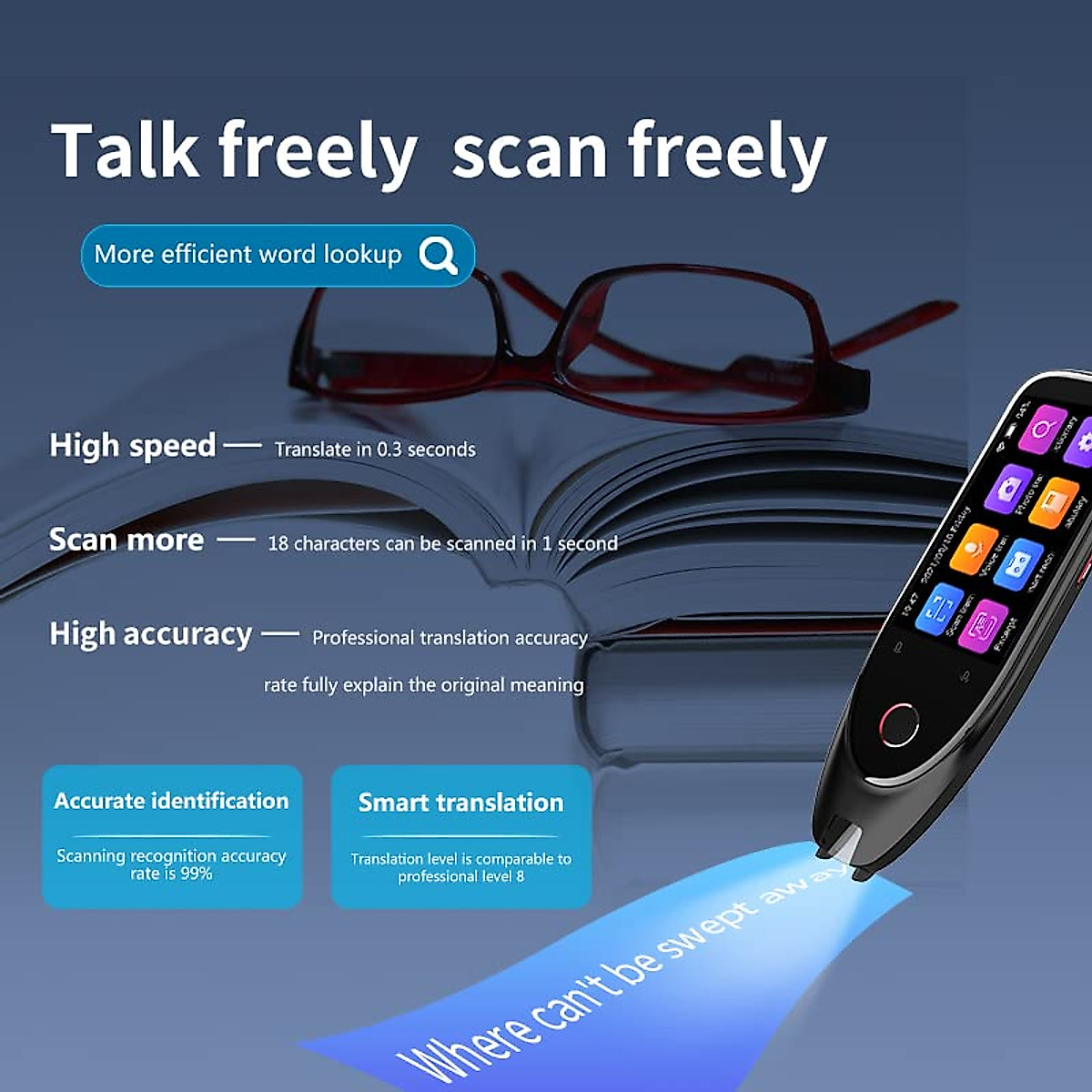 Scan Reader Pen Language Translator Smart Pen OCR Dictionary Scanner Real-time Translation Learning & Education Assistant with LCD Touchscreen Camera Support 112 Languages for Travel & Business