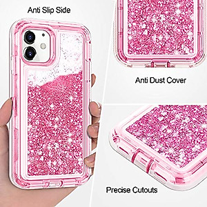 WOLLONY for iPhone 11 Case Glitter, Heavy Duty Girly Liquid Bling Quicksand 3 in 1 Hybrid Impact Resistant Shockproof Hard Bumper Soft Clear Rubber Protective Cover for iPhone 11 6.1inch Pink
