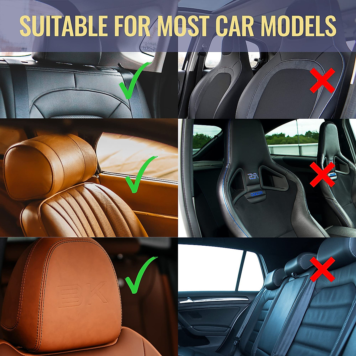 Car Seat Headrest Pillow, Head, Neck & Shoulder Support Cushion for Sleeping in The Car, Adjustable Height Cotton Car Travel Pillow for Kids & Adults, Long Distance Drives, Weatherproof - Black