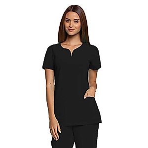 Grey's Anatomy Signature Women's Two Pocket Notch Yoke Neck Scrub Top, Black, Large