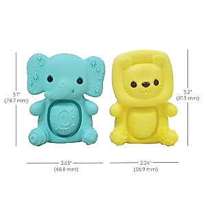 Infantino Teethimal Pop Pals - Elephant & Lion Sensory Popper Toy with Soothing Teething Textures for Infants & Toddlers, 6M+