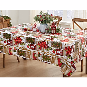 Newbridge Ivory Sleigh Bells Ring Country Rustic Vinyl Flannel Back Vinyl Christmas Tablecloth, Moose Antlers, Sleighs and Festive Xmas Wipe Clean Tablecloth, 60 Inch x 84 Inch Oblong/Rectangle