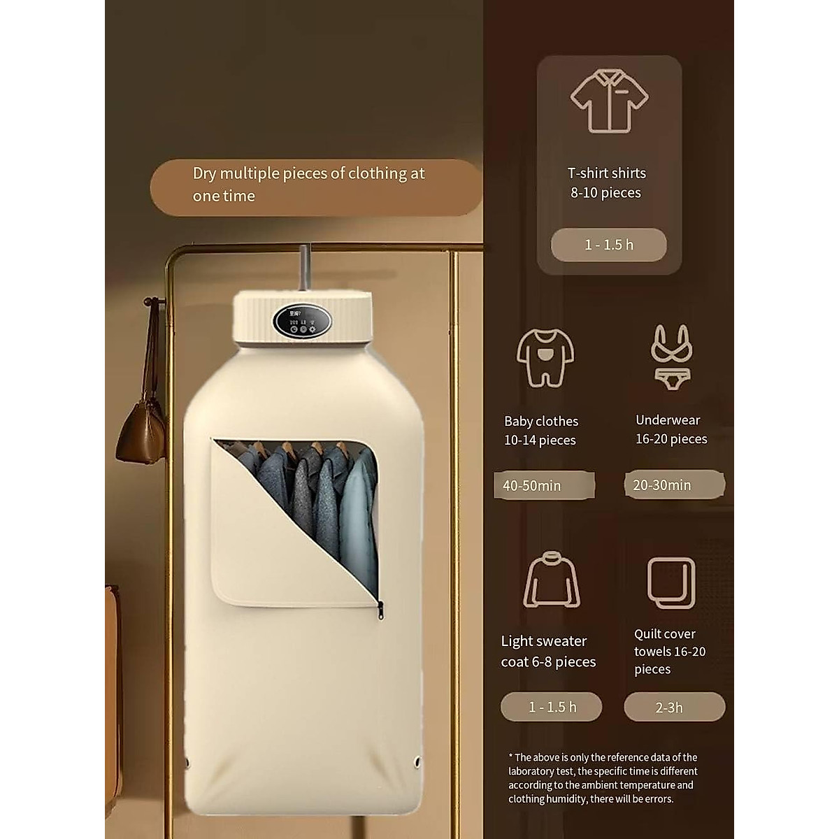 Portable Clothes Dryer - Fast Drying, Timed Quiet Drying, Portable Compact Foldable Dryer Machine for Apartments Home Travel RVs (KHAKI)