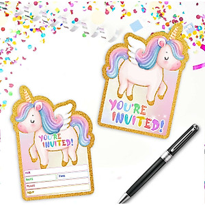 30pcs Funny Magical Unicorn Party Invitations with Envelopes for Kids Birthday Baby Shower, Unicorn Themed Party Supplies
