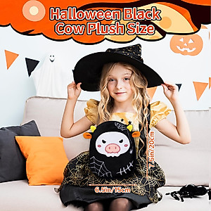 QAUJERY Cow Plush, Cute Cow Stuffed Animal, 7.5Inch Black Cow Plushie with Spider Web, Soft Cow Plush Pillow Toys, Great Birthday for Kids Home Decoration