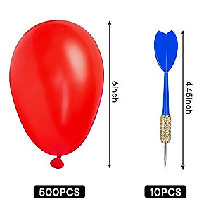 LovesTown Carnival Games Darts Balloons, 500PCS Circus Decorations Christmas Balloons Water Balloons with 10PCS Darts for Carnival Party Supplies