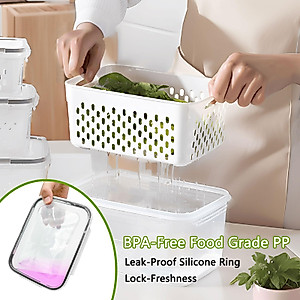 Xiureim 3 Pack Fruit Storage Containers for Fridge with Colanders, 4 in 1 Produce Saver Storage Containers, Airtight Food Storage Containers with Lids for Salad Berry Lettuce Vegetables Meat Keeper