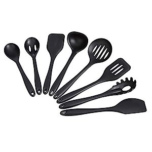 AmazonCommercial Non-Stick Heat Resistant Silicone Cooking Utensil Set, Set of 8 Utensils, Black