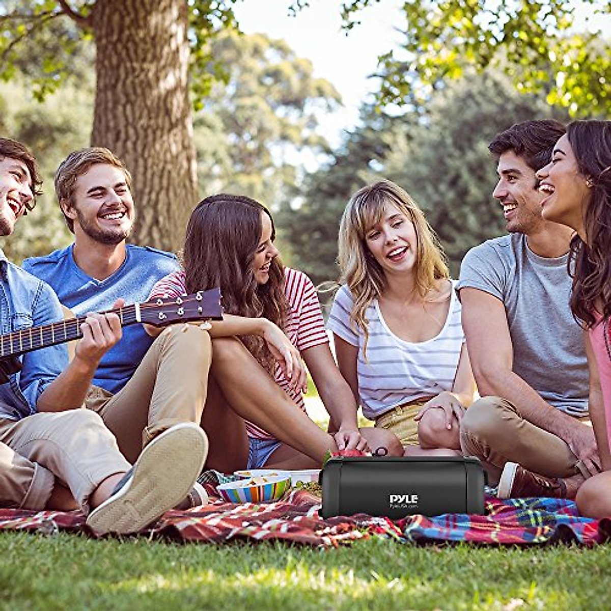 Pyle Wireless Portable Bluetooth Speaker- 100 Watt Power Rugged Compact Audio Sound Box Stereo System with Built-in Rechargeable Battery, 3.5mm AUX Input Jack,FM Radio,MP3 & USB Reader-PBMSQG5, Black