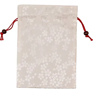 Eyashi Craft Made in Japan Goshi Stamp Book Holder Drawstring Bag 7.5 x 10.6 inches (19 x 27 cm), Cherry Blossom White