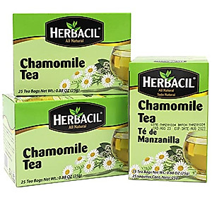 Herbacil Chamomile Tea, Made with Chamomile Flowers, Caffeine-Free, 3-pack of 25 bags per box (75 Tea Bags)