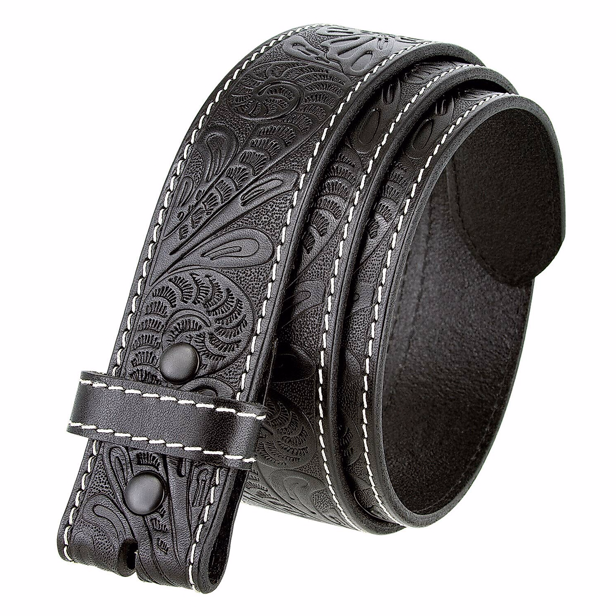 Genuine Full Grain Western Floral Engraved Tooled Leather Belt Strap 1-1/2" Wide (Black, 38)