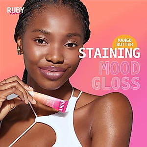 Ruby Kisses Staining Mood Lip Gloss, Mango Butter Infused for Hydration, PH-Activated Hue Change, Lightweight Feel, Non-Sticky Shine for Long Lasting Fuller & Smoother Lips (1pc)