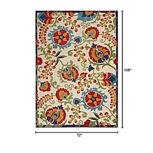 Nourison Aloha Indoor/Outdoor Multicolor 6' x 9' Area Rug, Easy Cleaning, Non Shedding, Bed Room, Living Room, Dining Room, Backyard, Deck, Patio (6x9)