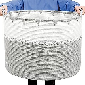 DUOLEO XXXXXL Large Rope Blanket Baskets 26" x 26" x 18" Woven Baskets for Storage Baskets for Blankets Laundry Basket for Toys Storage Basket with Handle Laundry Hamper