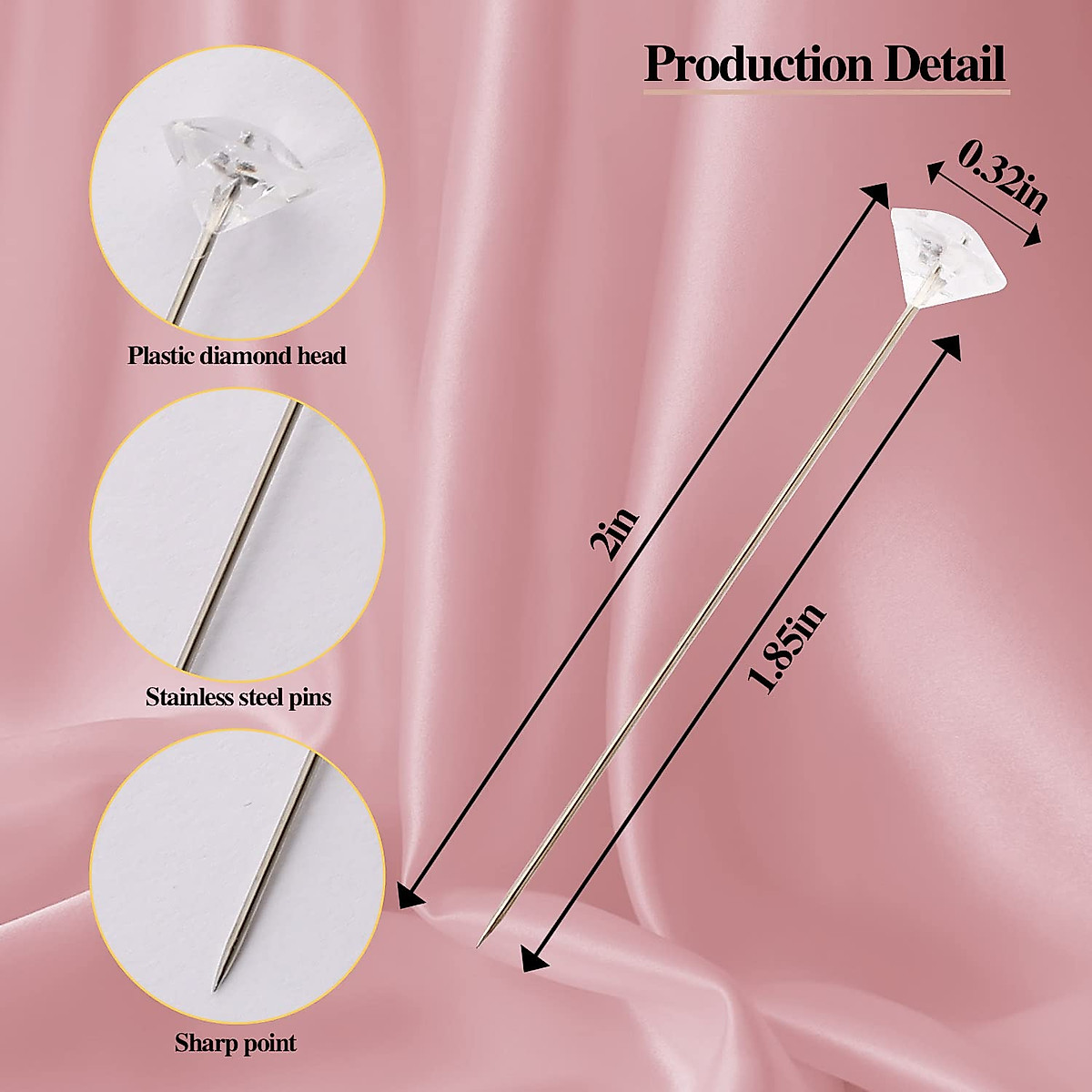 100 Pcs Diamond Pins for Flower Bouquet 2 Inch Corsage Pins Rhinestones Flower Pins Straight Pins for DIY Crafts Crystal Bouquet Holder for Wedding