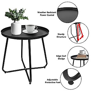 SPIPHY Outdoor Side Table, Anti-Rust Small Patio Side Table Metal Round End Tables for Outside Patio Balcony Porch (Black)