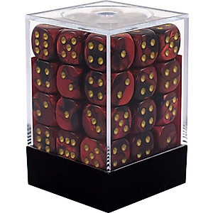 Chessex Gemini Opaque 12mm d6 Black-red with gold Dice Block