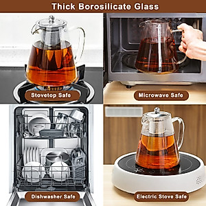 Molgree Glass Teapot Stovetop Safe, 43oz Glass Teapot with Infuser, Glass Tea Kettle Glass Tea Pots with Removable Stainless Steel Infuser for Blooming and Loose Leaf Tea