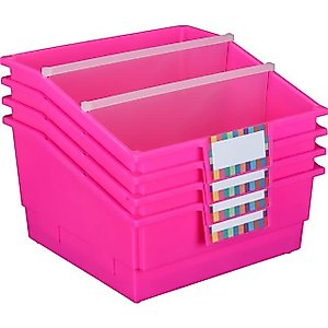 Really Good Stuff 4-Pack Single-Color Picture Book Classroom Library Bins with Dividers