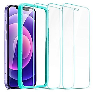 ESR for iPhone 12/12 Pro Screen Protector, Easy Installation Frame, Military-Grade Protection, Ultra Tough, Scratch Resistant, Tempered-Glass Screen Protector for iPhone 12/12 Pro, 3 Pack
