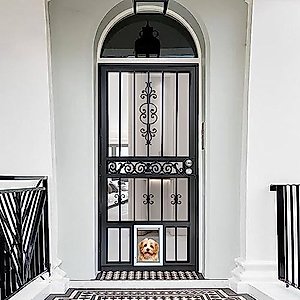 Grisham (Right-Handed) 36" x 80" Metal Tempered Glass Doors Embedded Dog Door and Screen Replacement, Security Front Door, Storm Door