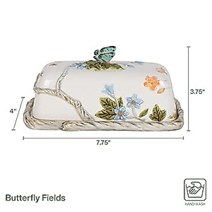 Fitz and Floyd Butterfly Fields Covered Butter Dish, 7.75 Inch,Blue