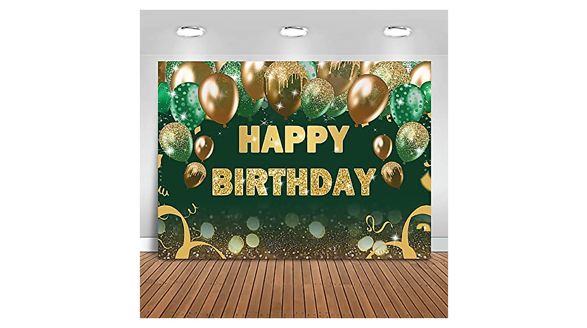 Mocsicka Glitter Green Gold Birthday Backdrop - Vibrant 7x5ft Photo ...