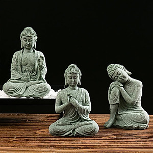 CrazySavage Mini Buda Meditating Buddah Statue-Natural Sandstone Stone -Handmade for Zen Garden Fish Aquarium Tank Yoga Bonsai Micro Landscape Spiritual Fengshui Praying Shui Chakra Decor (Fearless)