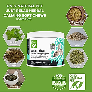 Only Natural Pet - Just Relax Herbal Calming Soft Chews for Dogs | Natural Anxiety Relief Treats, Premium Dog Relaxation Aid, Stress and Anxiety Relief Supplement - Bacon Flavor - 60 Soft Chews