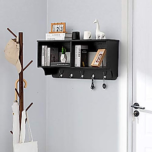 Coral Flower Wood Wall Mounted Entryway Shelf, 36 inches, Black