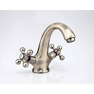 TECKI Kitchen Taps Retro Style Antique Bathroom Faucet Brushed Bronze Sink Hot and Cold Water Faucet Bathtub Sink Mixer Tap Double Handle