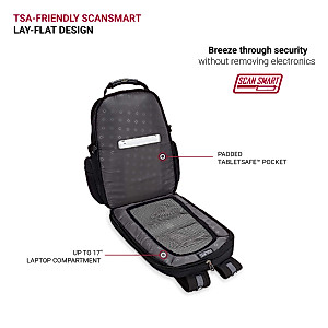 SWISSGEAR 1753 ScanSmart Laptop Backpack. Abrasion-Resistant & Travel-Friendly Laptop Backpack (Black/Navy)