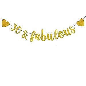 WEIANDBO Gold “30 & fabulous ”Glitter Banner, Pre-Assembly,30th Birthday/Wedding Anniversary Party Decoration Bunting Sign Background/30 & fabulous