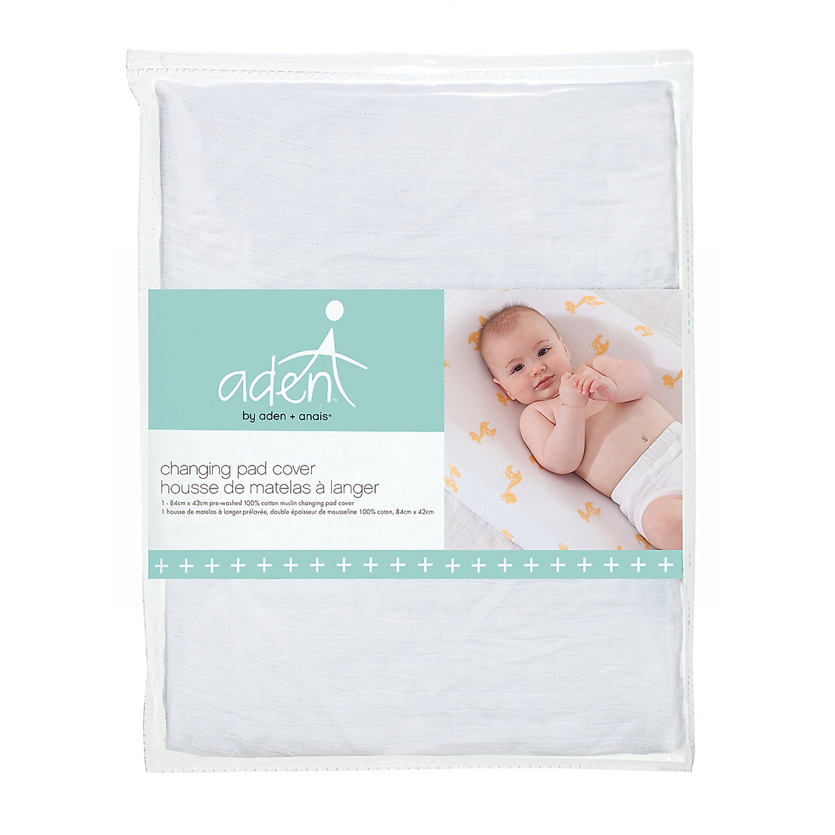aden + anais Essentials Changing Pad Cover, 100% Cotton Muslin, Super Soft, Breathable, Tailored Snug Fit, Single, Solid White